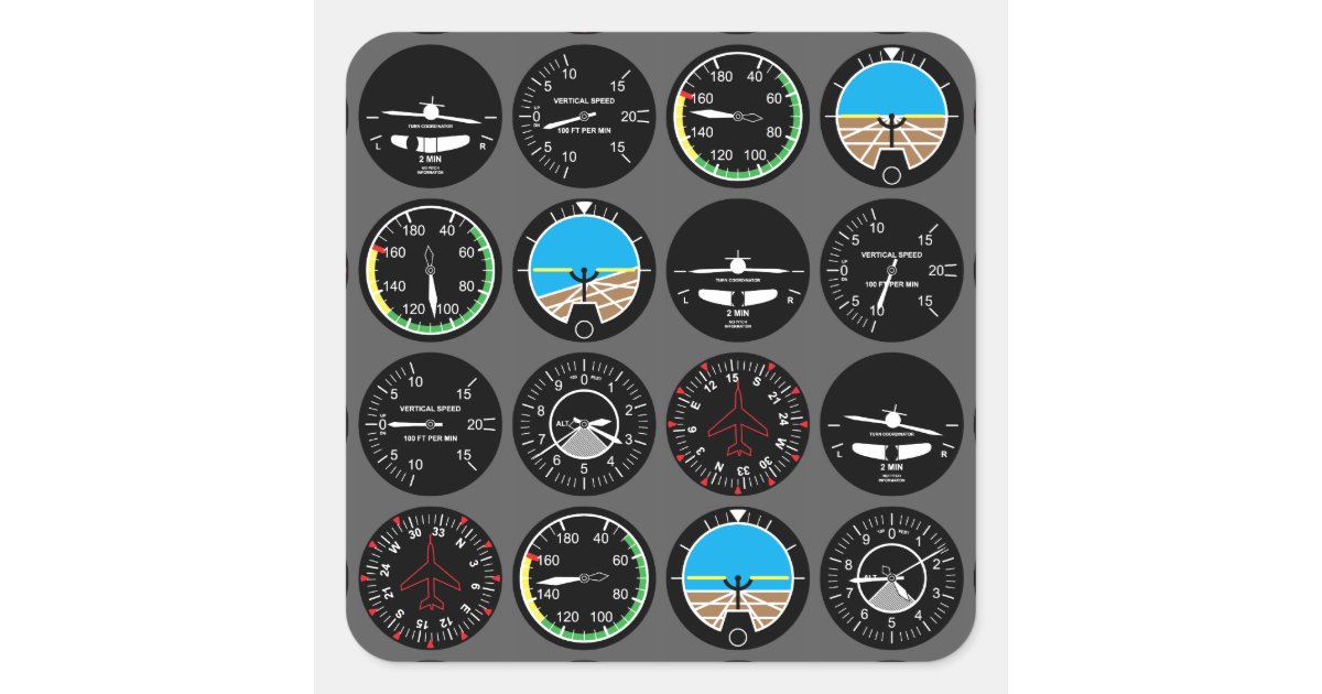 Flight Instruments Square Sticker | Zazzle