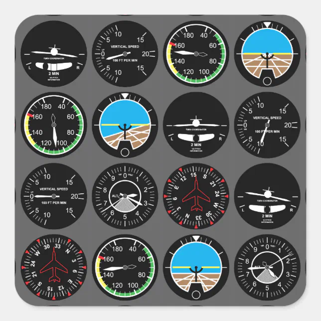 Flight Instruments Square Sticker | Zazzle