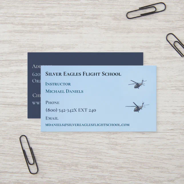 Flight School/ Instructor/ Pilot Helicopter Business Card | Zazzle
