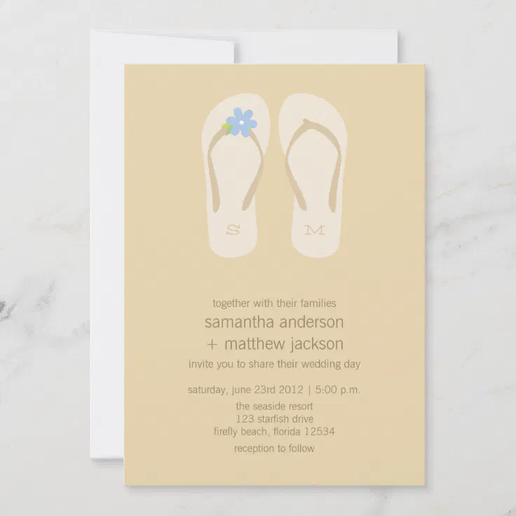 Flip Flop Beach Wedding Invitations -Blue Flower | Zazzle
