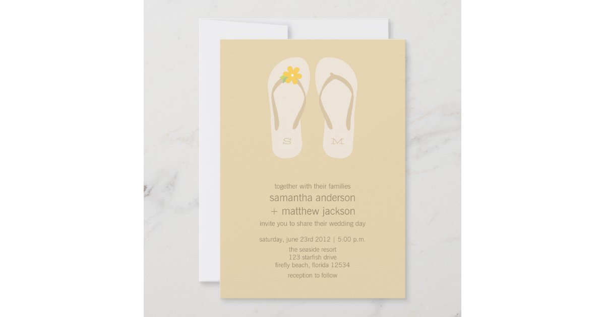 Flip Flop Beach Wedding Invitations -Yellow Flower | Zazzle