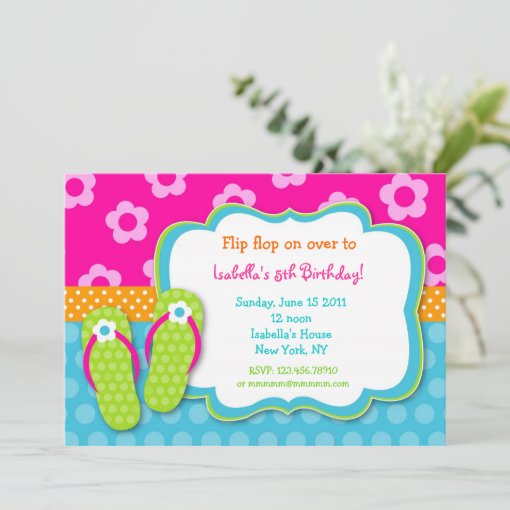 Flip Flop Luau Pool Party Birthday Invitaitons Invitation | Zazzle