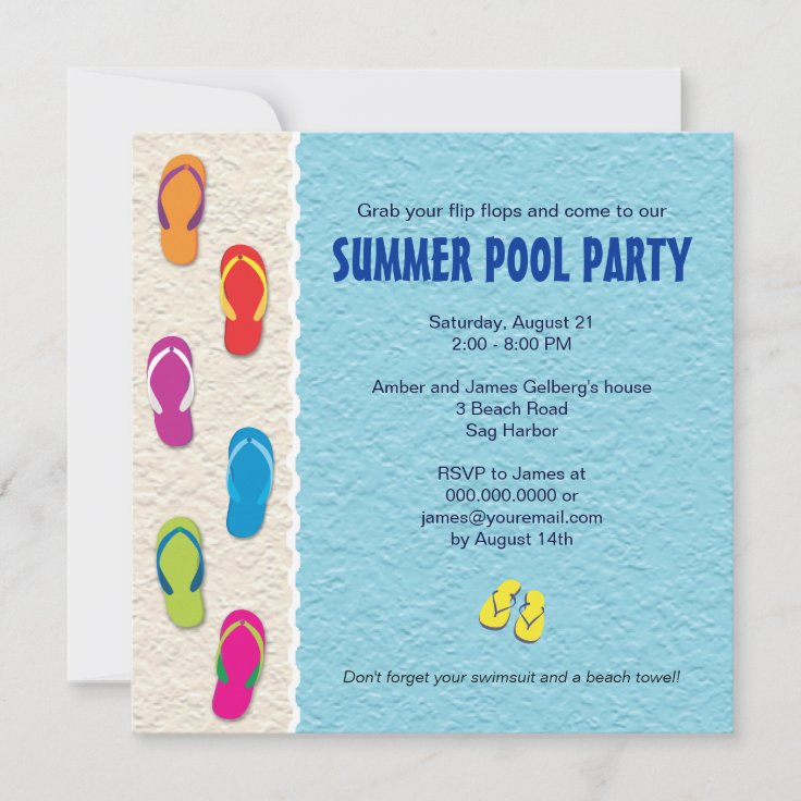 Flip Flop Pool Party Invitation | Zazzle