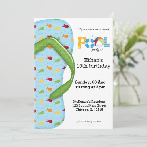 Flip Flop Pool Party Invitation | Zazzle