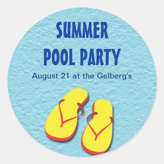 Flip Flop Pool Party Sticker | Zazzle