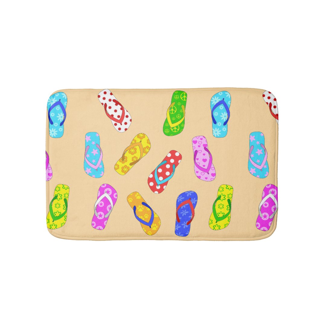 Flip Flop Sandals Pattern Cute Beach Theme Bath Mat | Zazzle