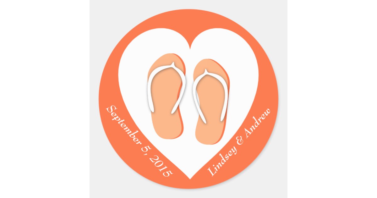 Flip Flops and Heart Orange Classic Round Sticker | Zazzle