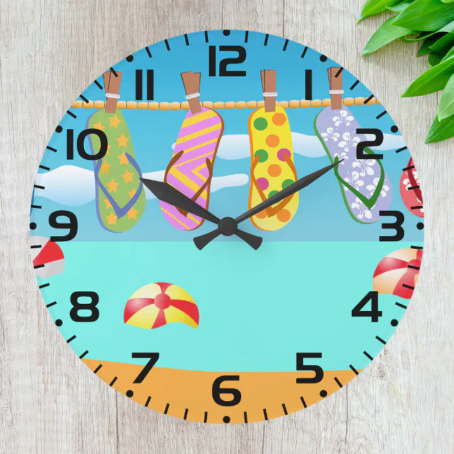 Flip Flops At The Beach Large Clock | Zazzle