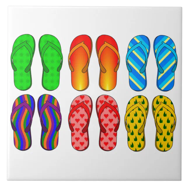 Flip Flops Colorful Fun Beach Theme Summer Gifts Ceramic Tile | Zazzle