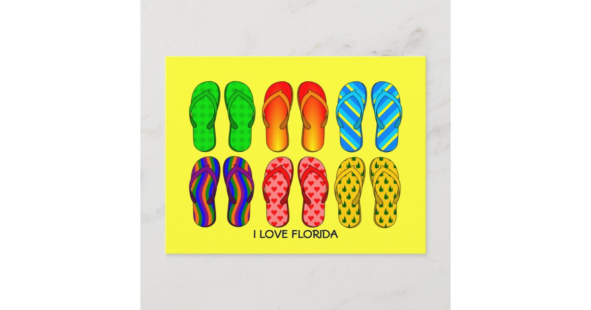 Flip Flops, "I Love Florida" colorful Postcard | Zazzle