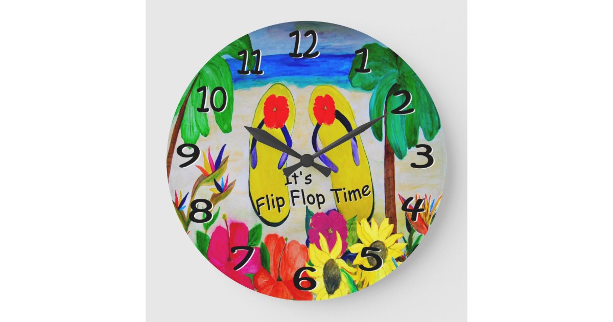 Flip flops island time wall clock. large clock | Zazzle
