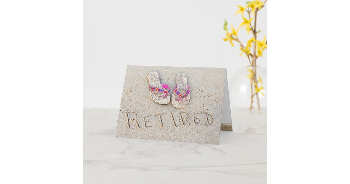 Flip Flops on Beach Retirement Card | Zazzle