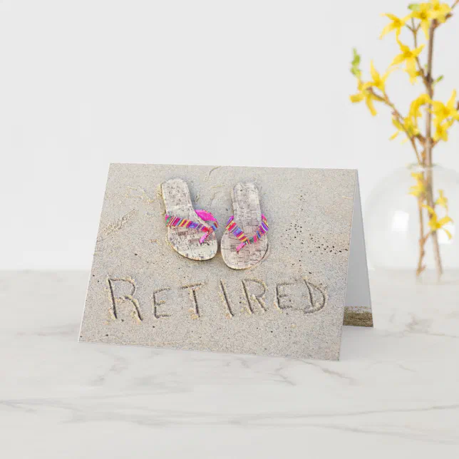 Flip Flops on Beach Retirement Card | Zazzle
