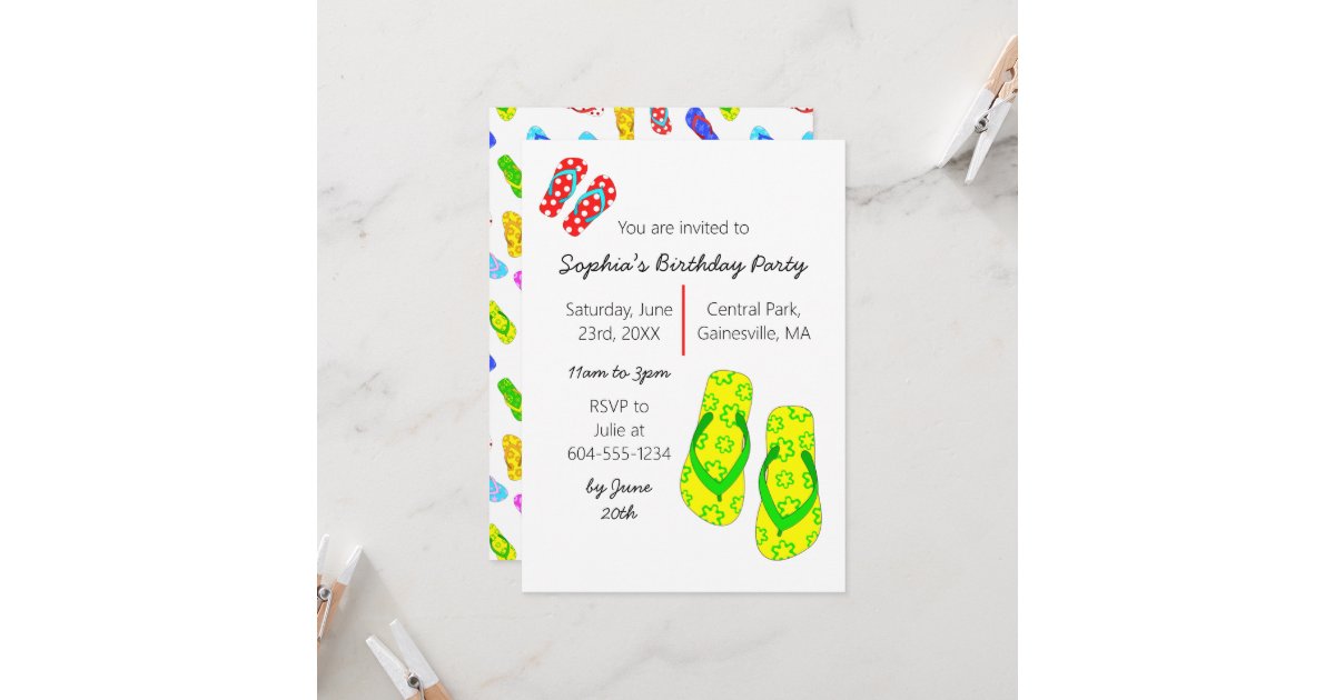 Flip Flops Summer Birthday Party Invitation | Zazzle