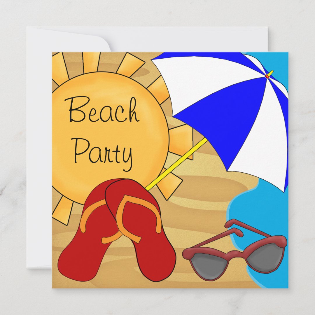 Flip Flops Sunglasses Beach Birthday Party Invitation | Zazzle