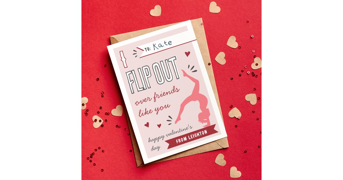 Flip Out Gymnastics Classroom Valentine's Day Card | Zazzle