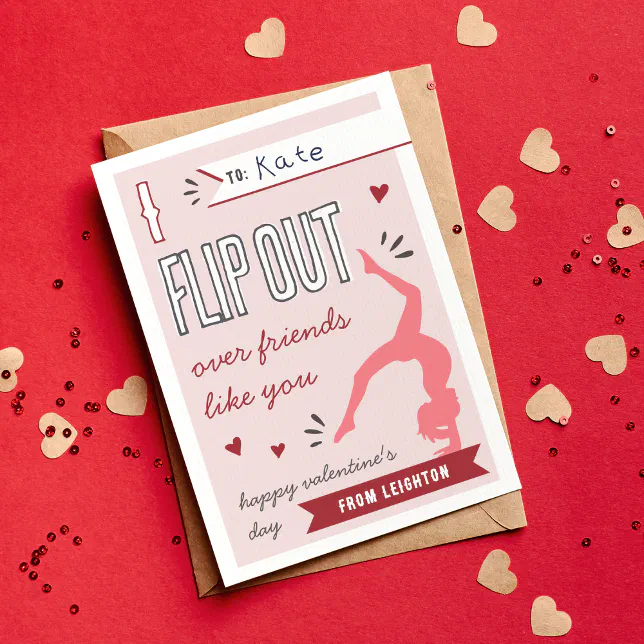 Flip Out Gymnastics Classroom Valentine's Day Card | Zazzle