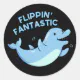 Flippin Fantastic Funny Dolphin Pun Dark BG Classic Round Sticker | Zazzle