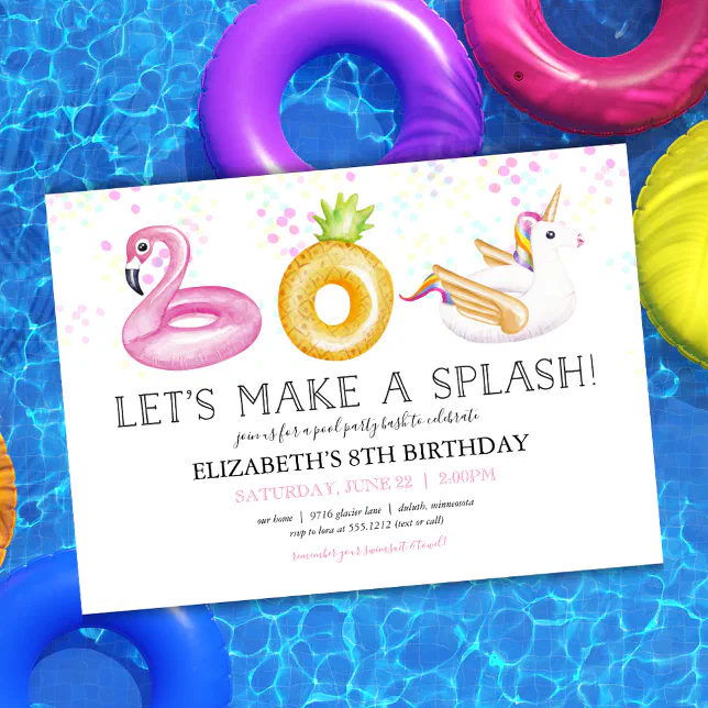 Floatie Pool Party Birthday Invitation | Zazzle