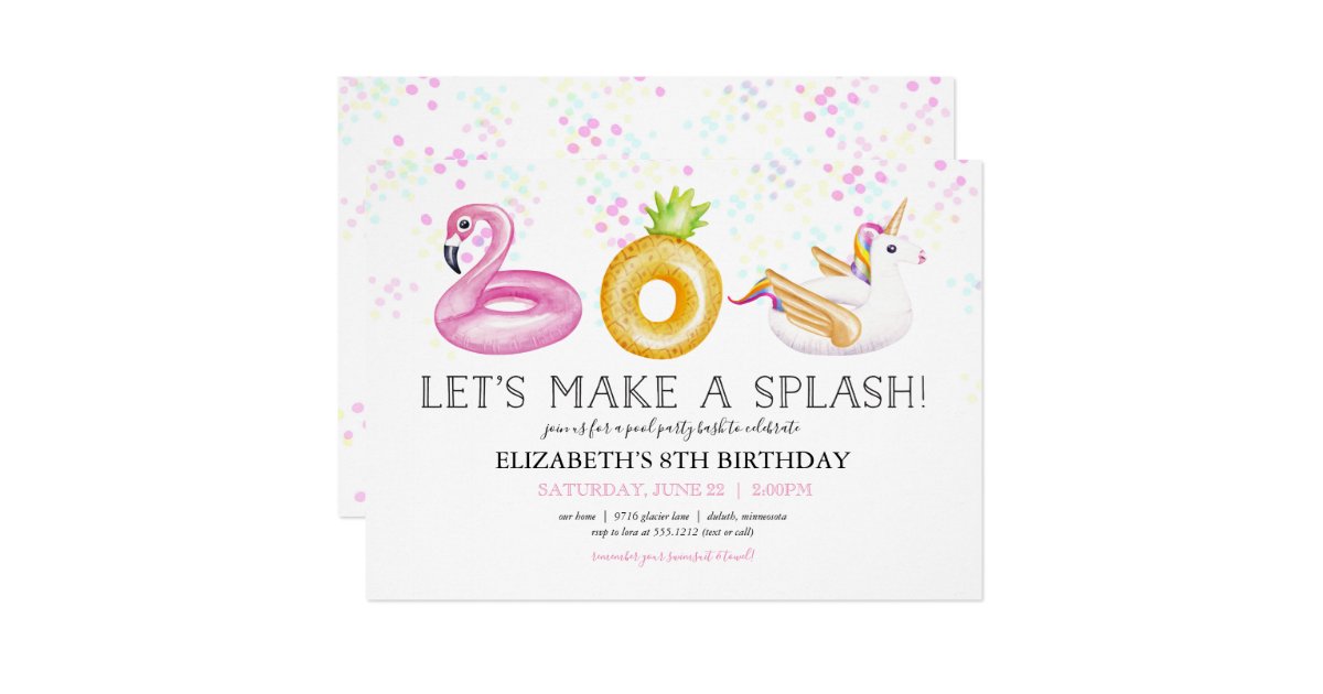 Floatie Pool Party Birthday Invitation | Zazzle.com