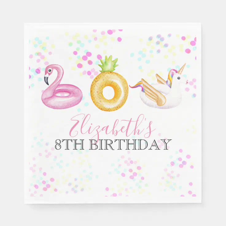 Floatie Pool Party Birthday Party Paper Napkins | Zazzle