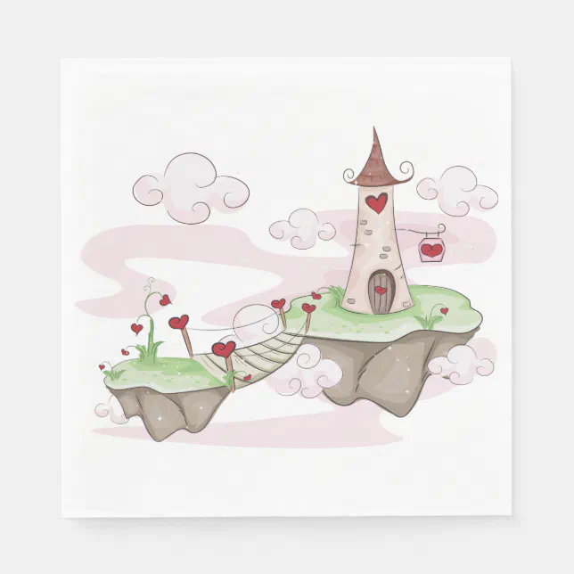 Floating Love Castle Illustration Romantic Fantasy Napkins | Zazzle