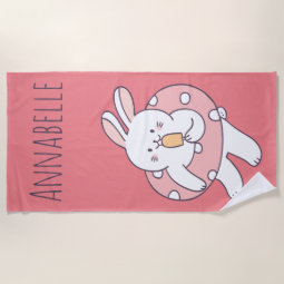 Floaty Bunny Personalize Beach Towel | Zazzle