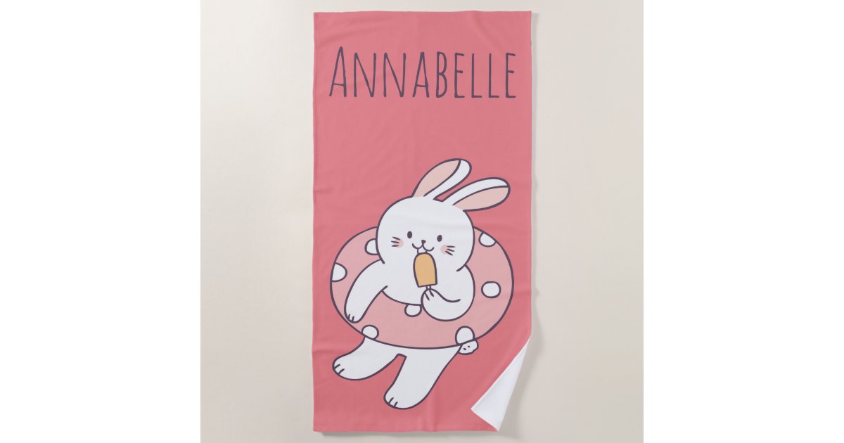 Floaty Bunny Personalize Beach Towel | Zazzle