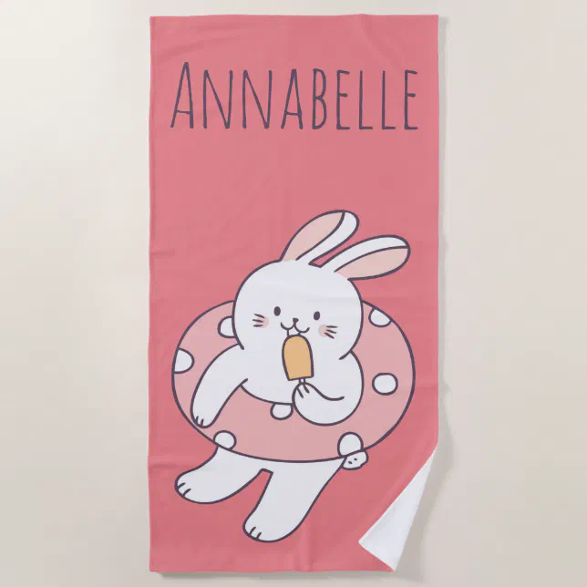 Floaty Bunny Personalize Beach Towel | Zazzle