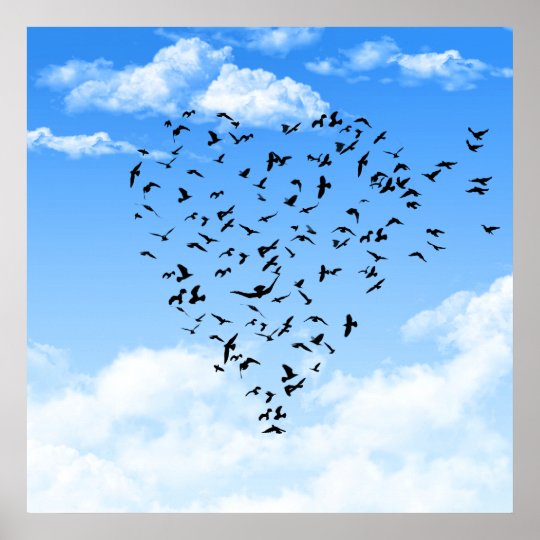 Flock of Birds Love Heart poster print | Zazzle.com