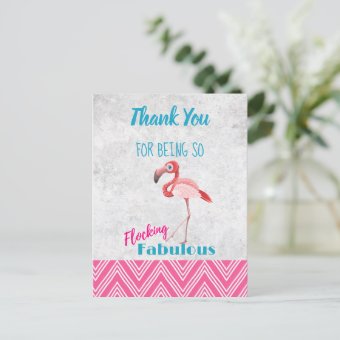 Flocking Fabulous Pink Flamingo Pun Party Thanks Postcard | Zazzle