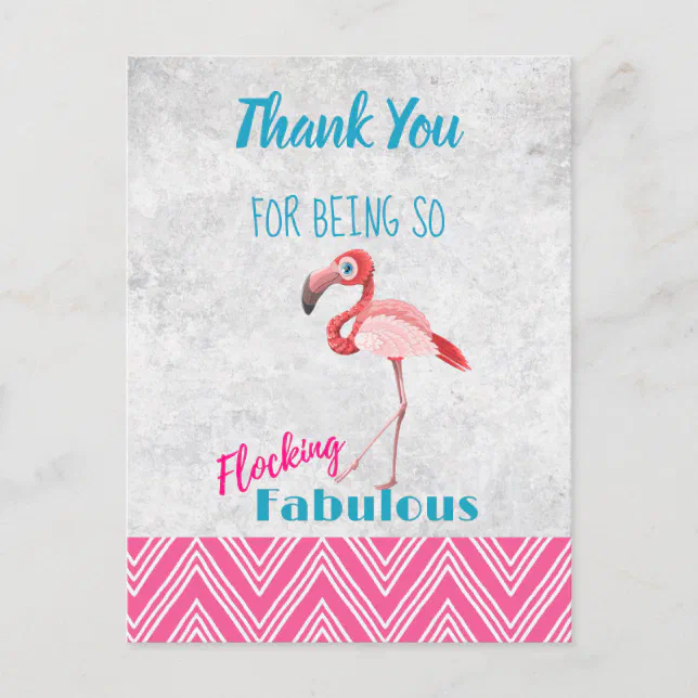 Flocking Fabulous Pink Flamingo Pun Party Thanks Postcard | Zazzle