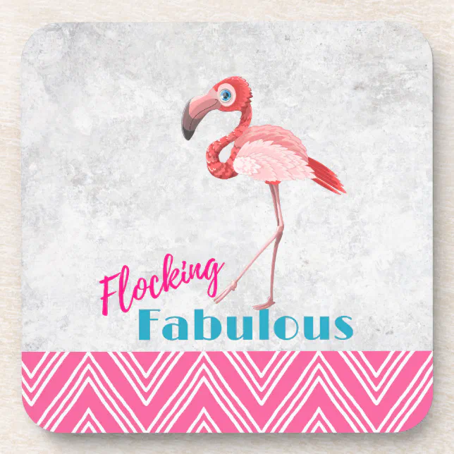 Flocking Fabulous Pun w/ Pink Flamingo Coaster | Zazzle