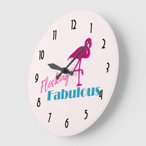 Flocking Fabulous Typography w/ Pink Flamingo Large Clock | Zazzle