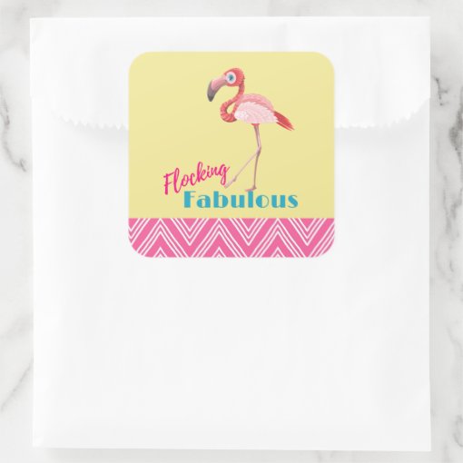 Flocking Fabulous Typography w/ Pink Flamingo Square Sticker | Zazzle