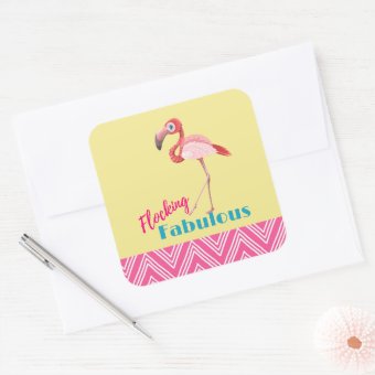 Flocking Fabulous Typography w/ Pink Flamingo Square Sticker | Zazzle