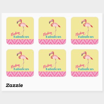 Flocking Fabulous Typography w/ Pink Flamingo Square Sticker | Zazzle