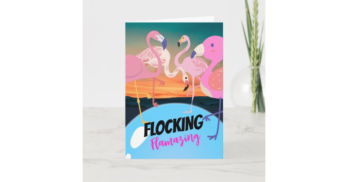 Flocking Flamazing Funny Thank You Flamingos Card | Zazzle
