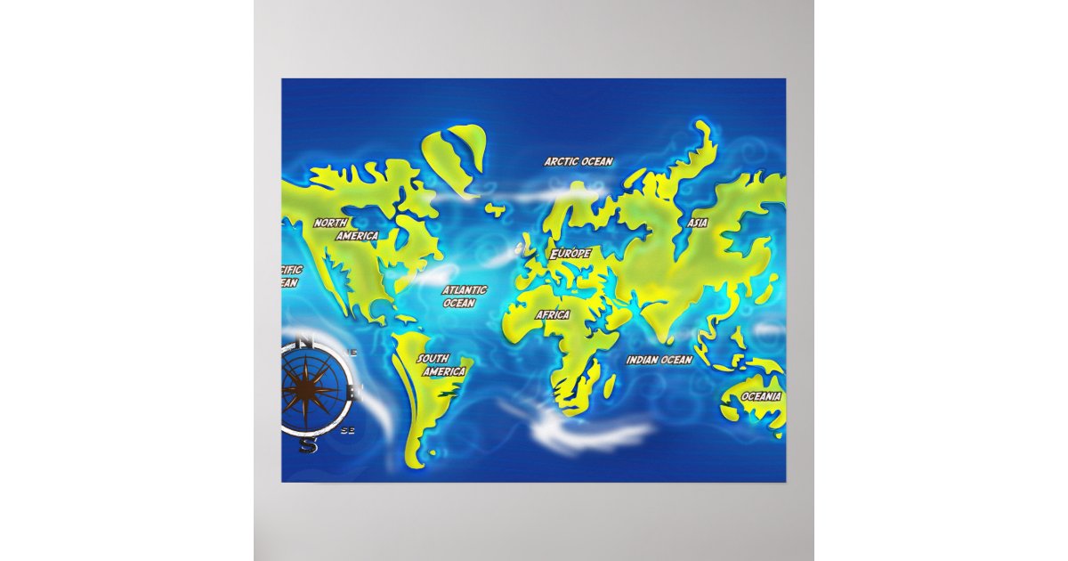 Flooded Earth Map Poster | Zazzle