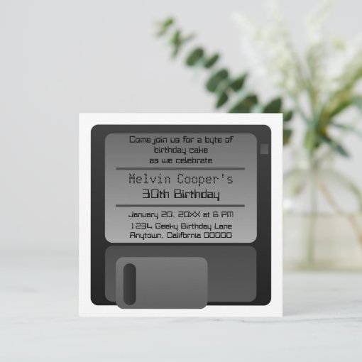 Floppy Disc Geek Birthday Party Invite, Gray Invitation | Zazzle