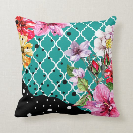 Flora Brazilica | teal pink quatrefoil floral Throw Pillow | Zazzle.com