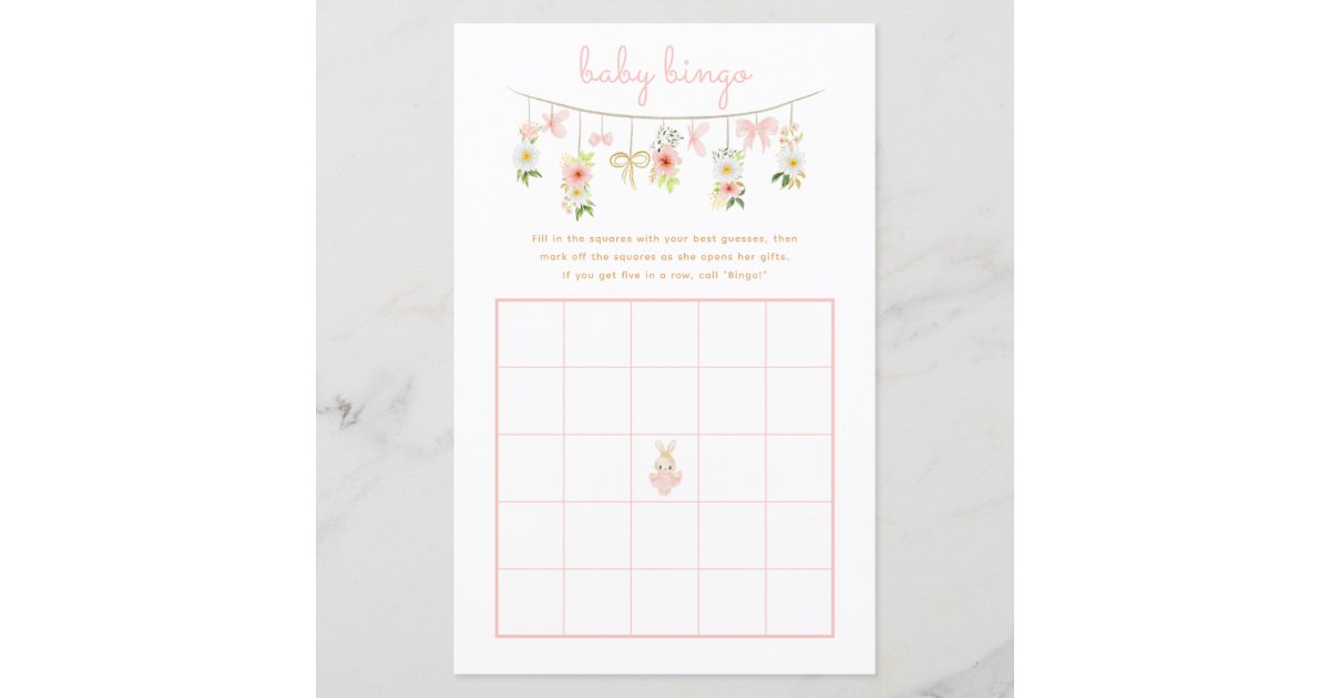 Flora Rabbit Ballerina Baby Shower Bingo Game | Zazzle