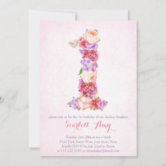 floral 1st birthday invitation cards with Number 1 | Zazzle