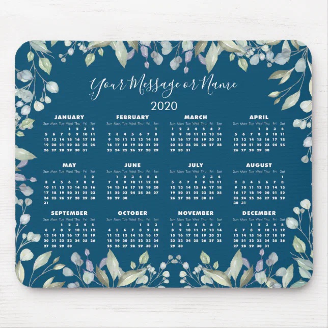 Floral 2020 Calendar Your Message or Name Mouse Pad | Zazzle