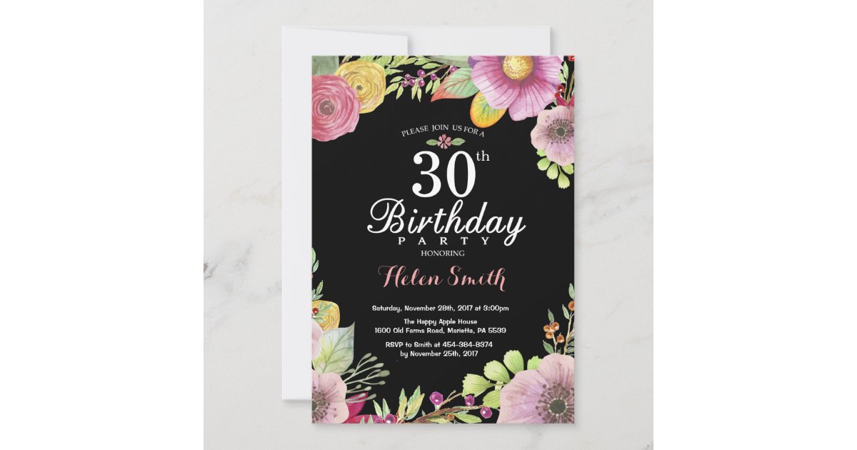 Floral 30th Birthday Invitation for Women | Zazzle