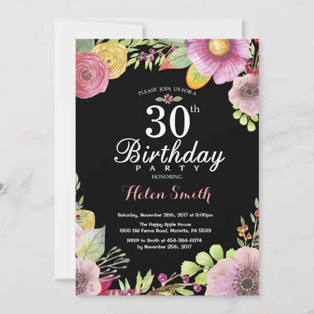 Floral 30th Birthday Invitation for Women | Zazzle