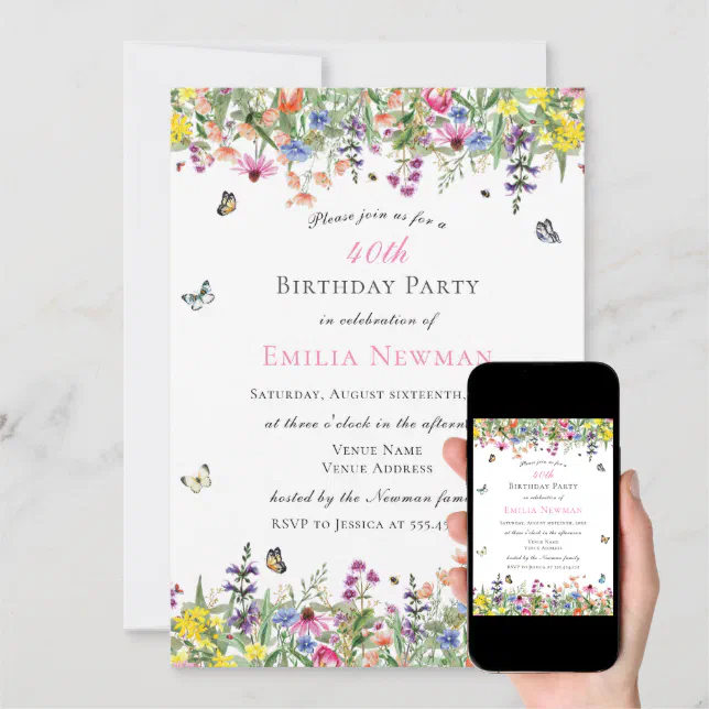 Floral 40th Birthday Party Invitation | Zazzle