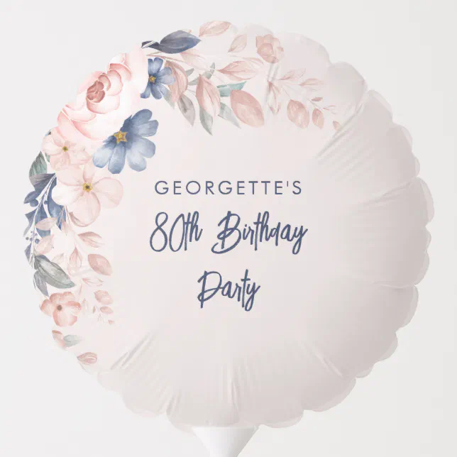 Floral 80th Pink Flowers Birthday Party Script Balloon | Zazzle
