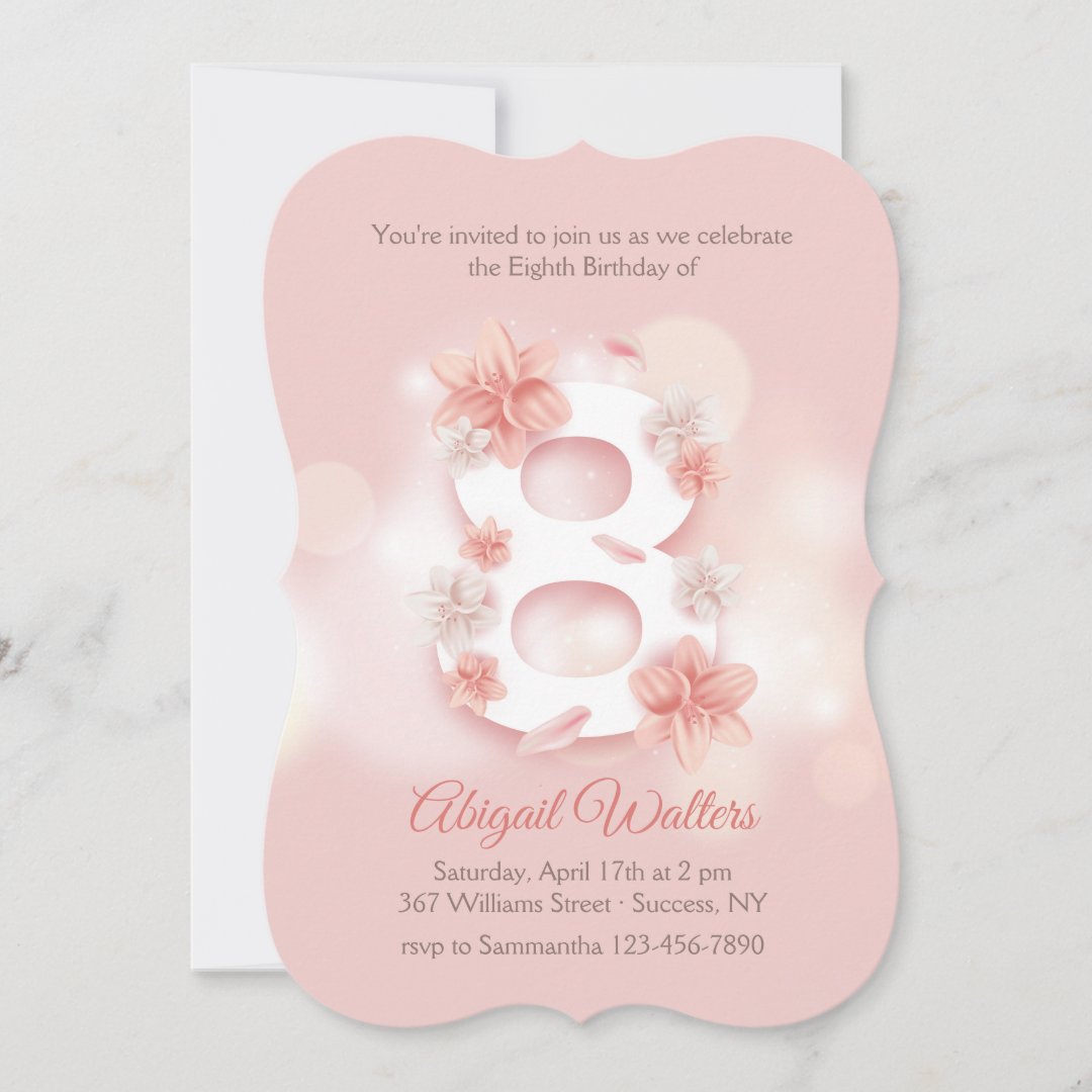 Floral 8 Birthday Invitation | Zazzle