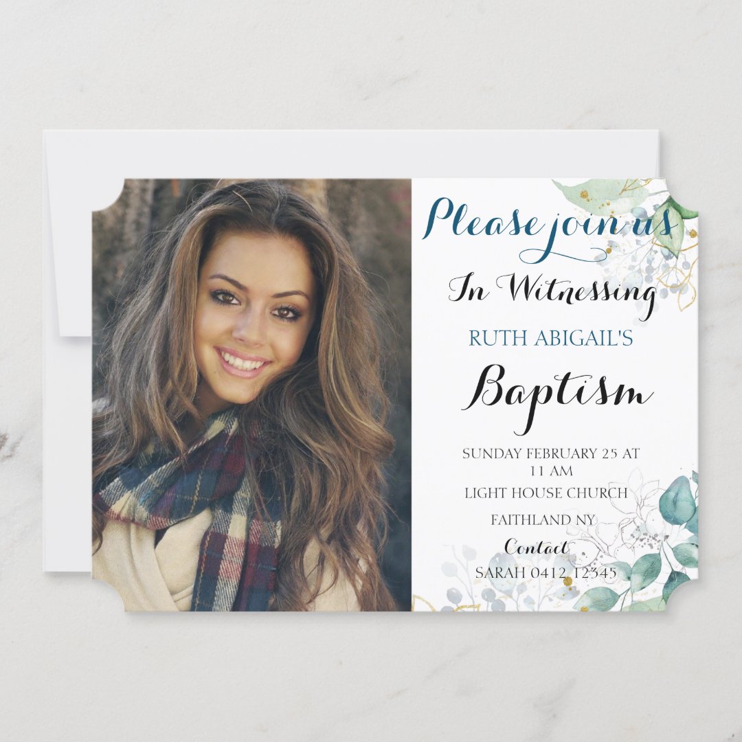 Floral Adult Baptism Custom Photo Invitation | Zazzle